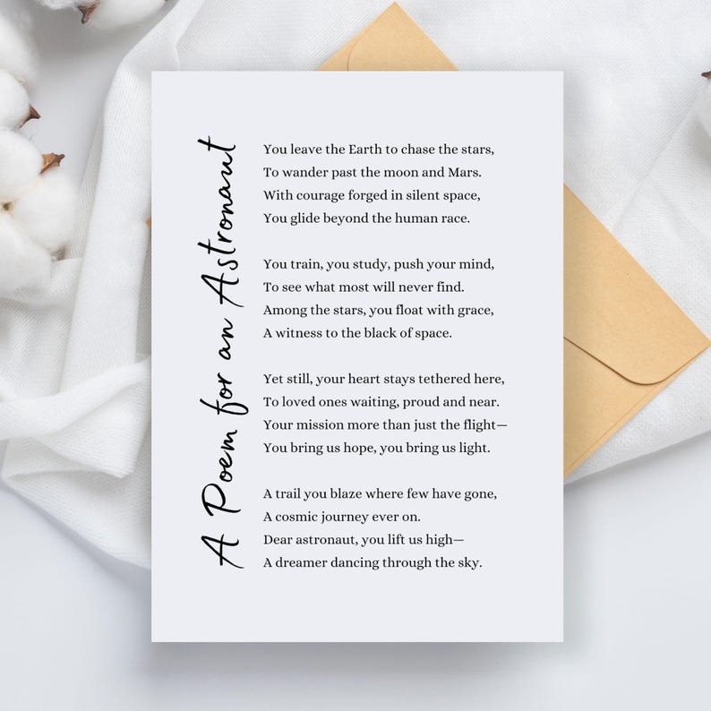 Astronaut Poem Gift Card Printable Wall Art Appreciation Gift for Space ...