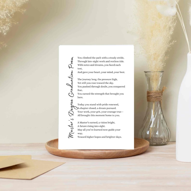 Masters Degree Graduation Poem Gift Card Printable Wall Art Graduate ...