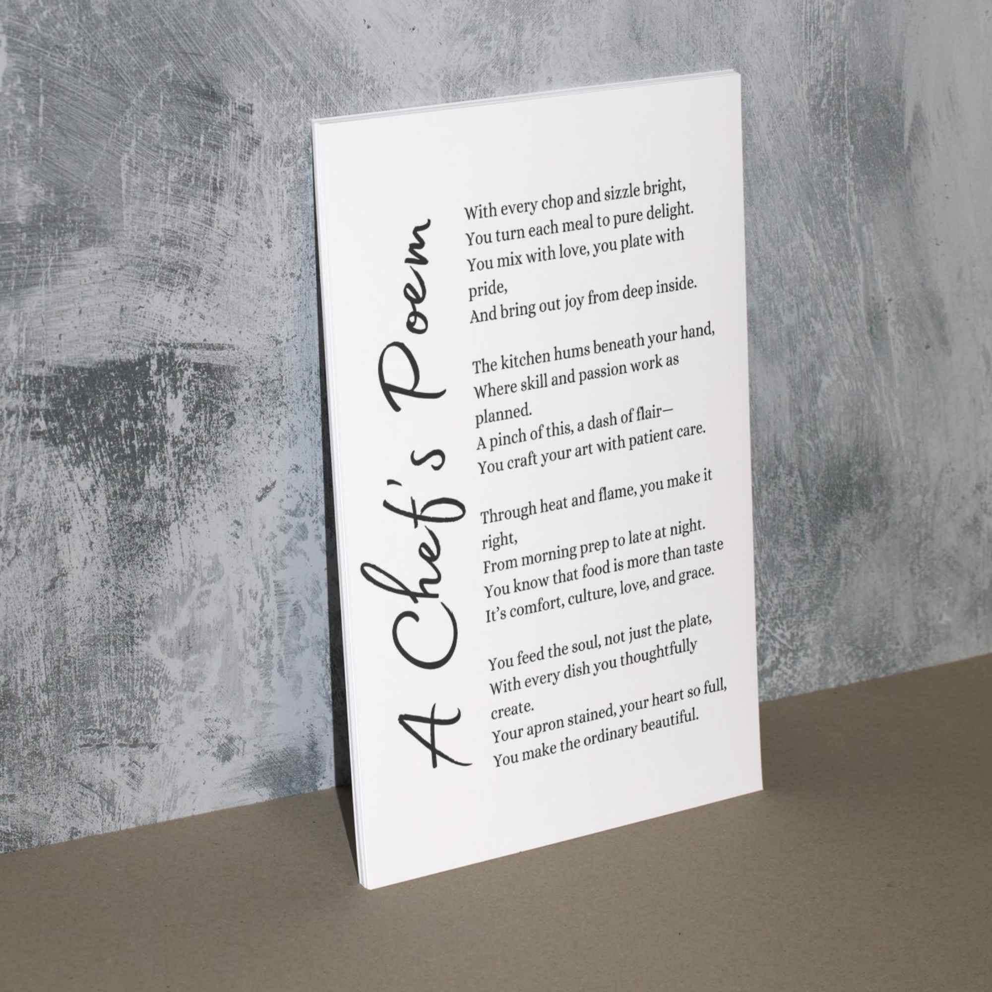 Chef Poem Appreciation Gift Executive Chef Poetry Wall Art Print ...