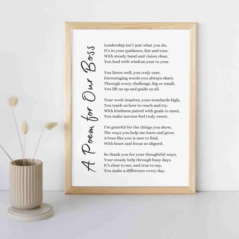 Boss Poem Gift Card Printable Wall Art Appreciation Gift for Manager ...