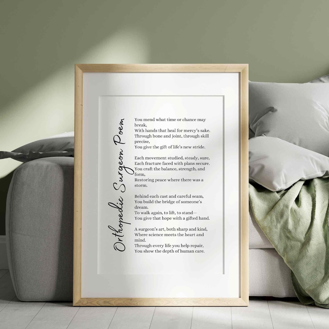 Orthopedic Surgeon Poem Gift Card Printable Wall Art Appreciation Gift ...