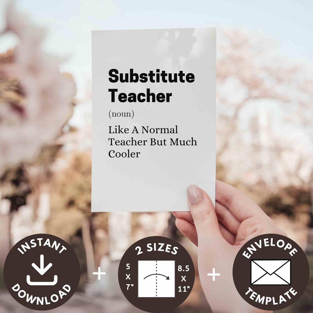 Substitute Teacher Gift Card Printable Appreciation Card for Classroom ...