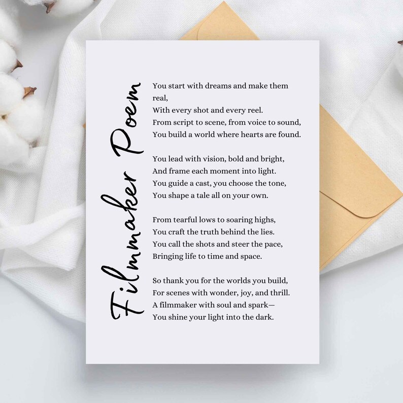 Filmmaker Poem Gift Card Printable Wall Art Appreciation Gift Movie ...