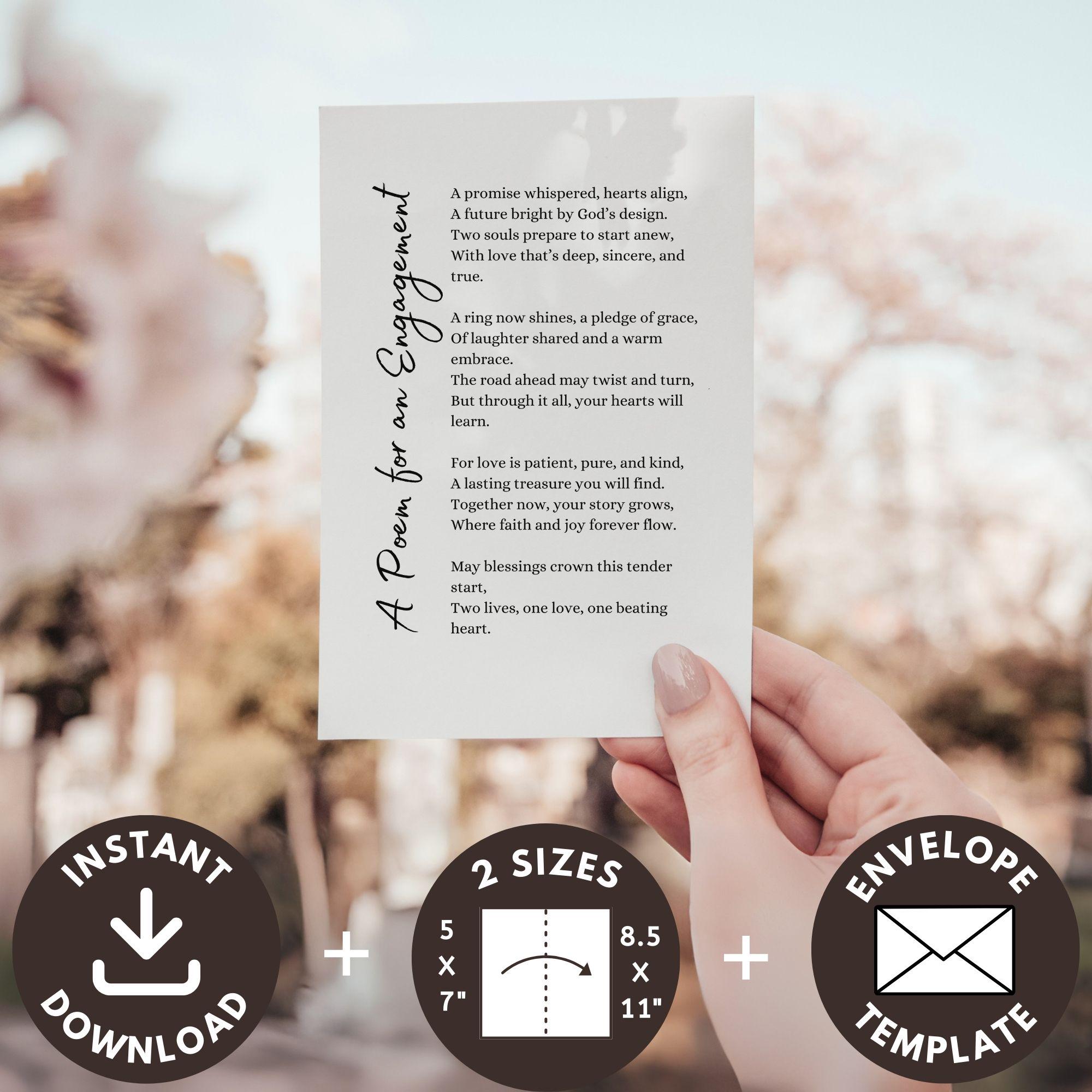 Engagement Gift Poem Card Printable Romantic Greeting Card for Engaged ...