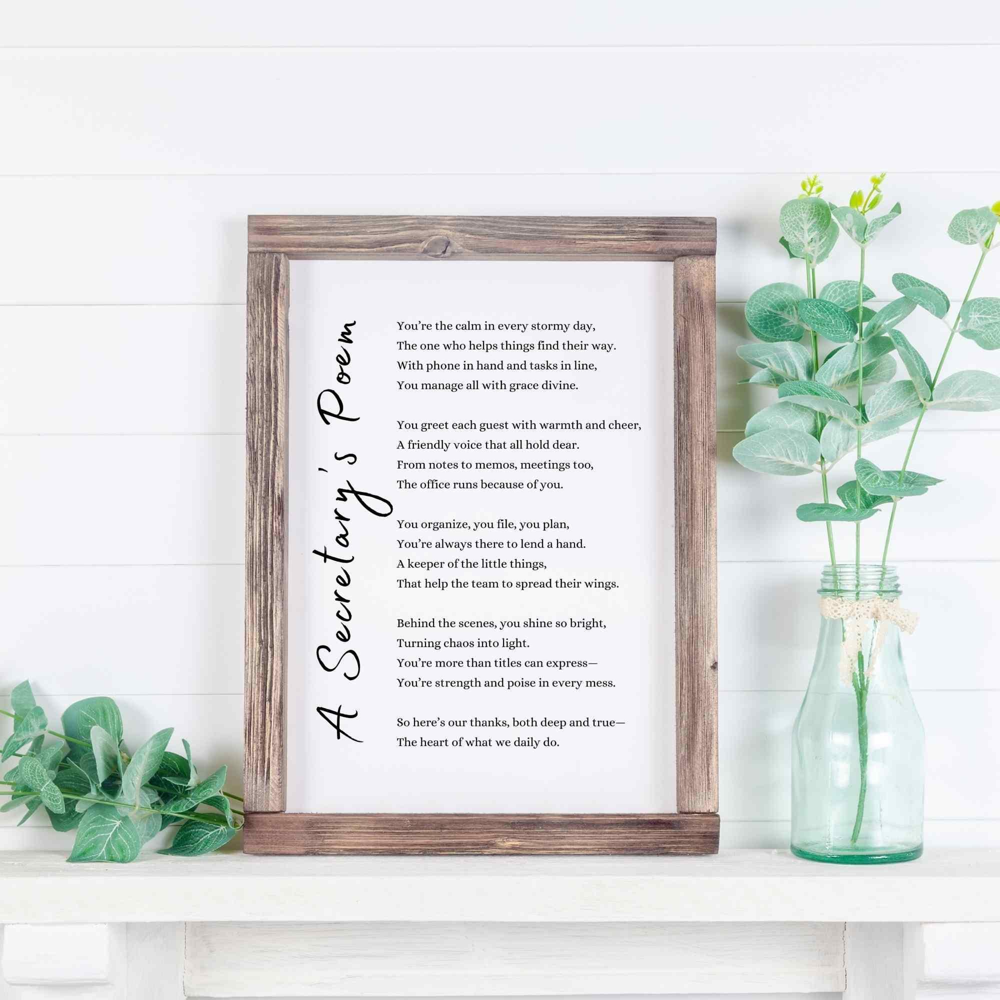 Secretary Poem Appreciation Gift Administrative Professional Day Poetry ...