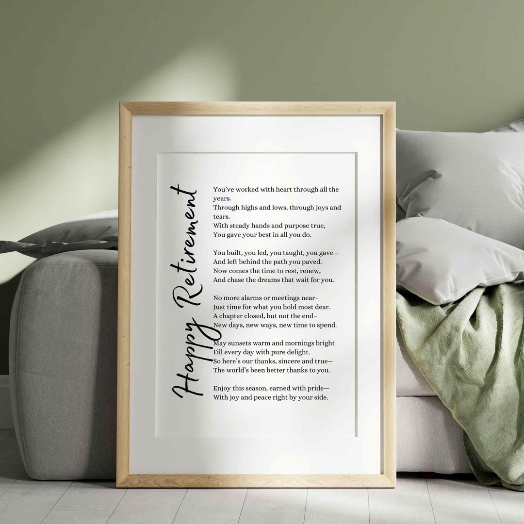 Happy Retirement Poem Gift Printable Wall Art for Retiree Appreciation ...