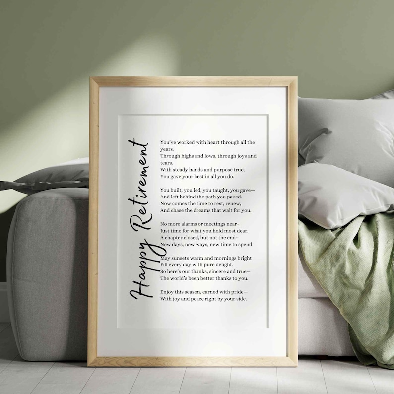 Happy Retirement Poem Gift Printable Wall Art for Retiree Appreciation ...