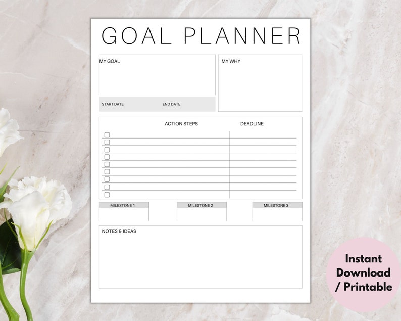 Goal Planner Printable, Simple Goal Setting Worksheet, Action Plan ...