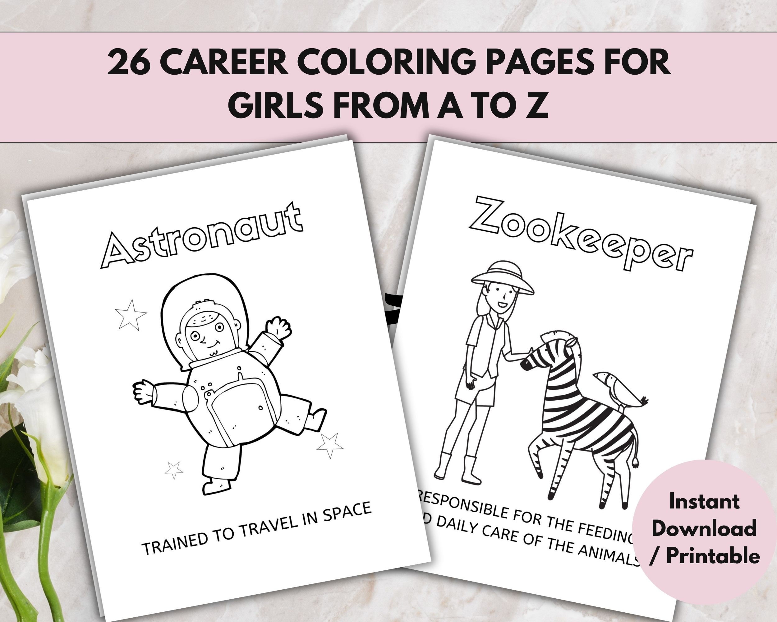 A to Z Career Coloring Pages for Girls, A-Z Printable, Abc Alphabet ...