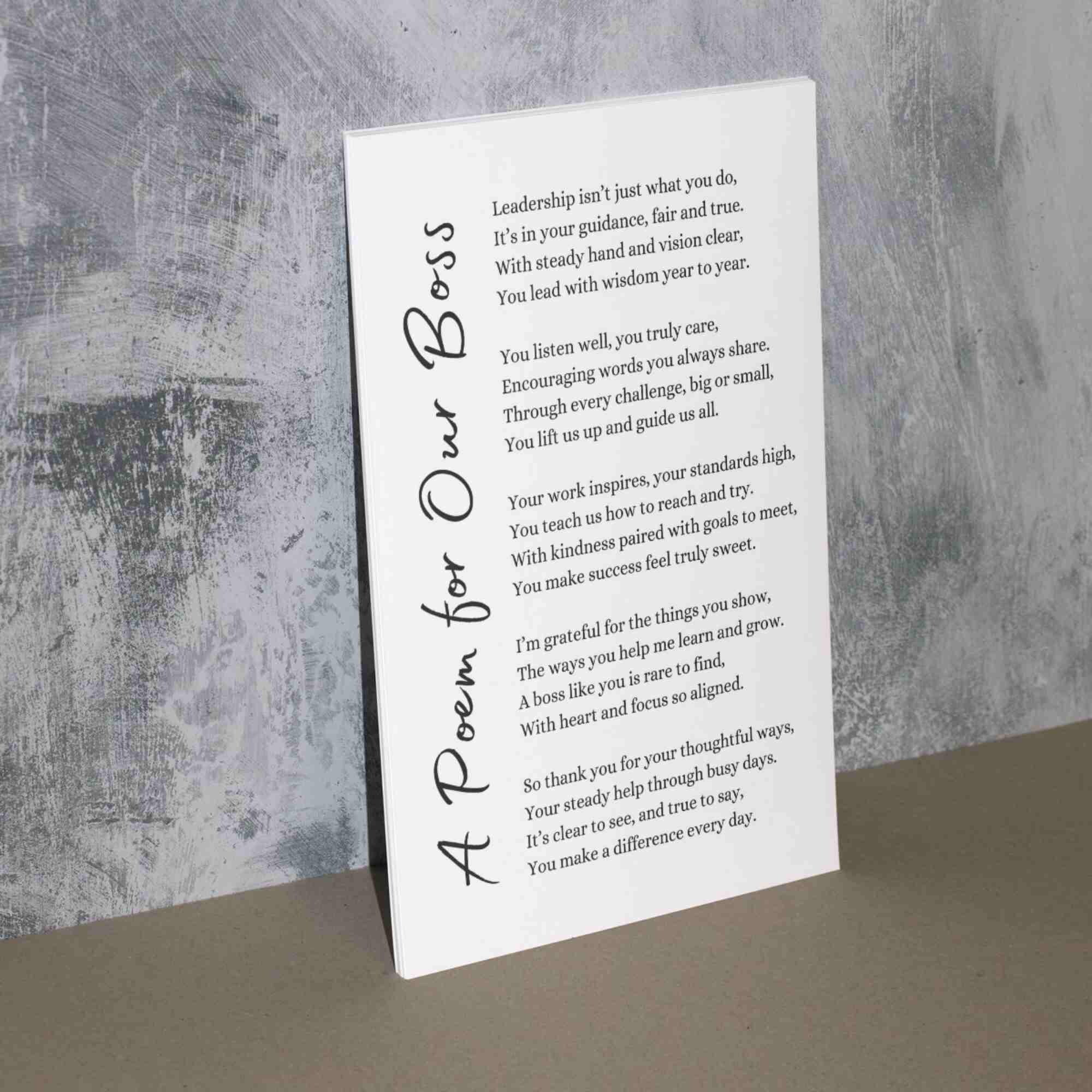 Boss Poem Gift Card Printable Wall Art Appreciation Gift for Manager ...