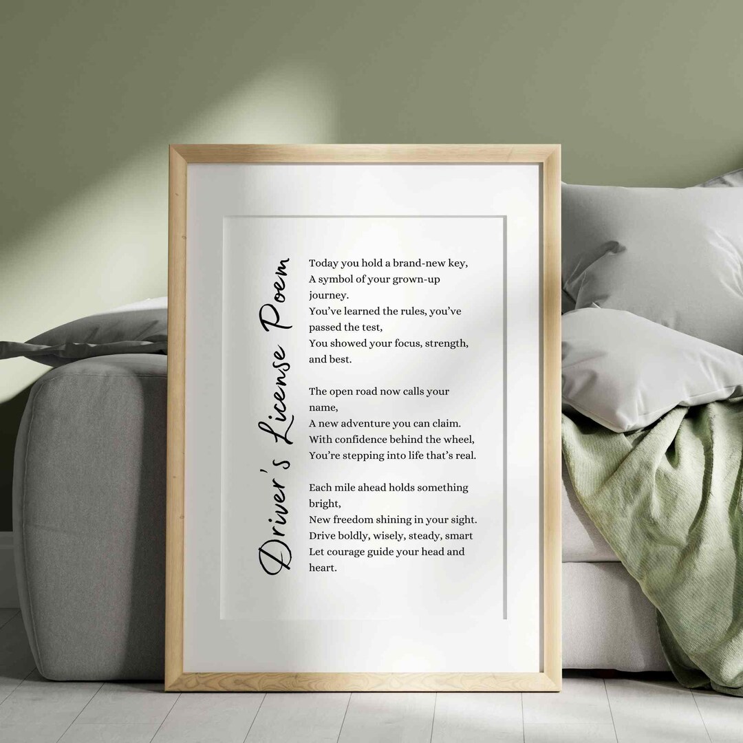 Driver’s License Gift Poem Card Printable Wall Art New Driver Gift Teen ...