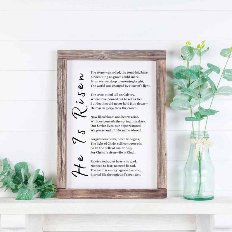 Easter Poem Printable, Christian Easter Wall Art, He is Risen Poem ...