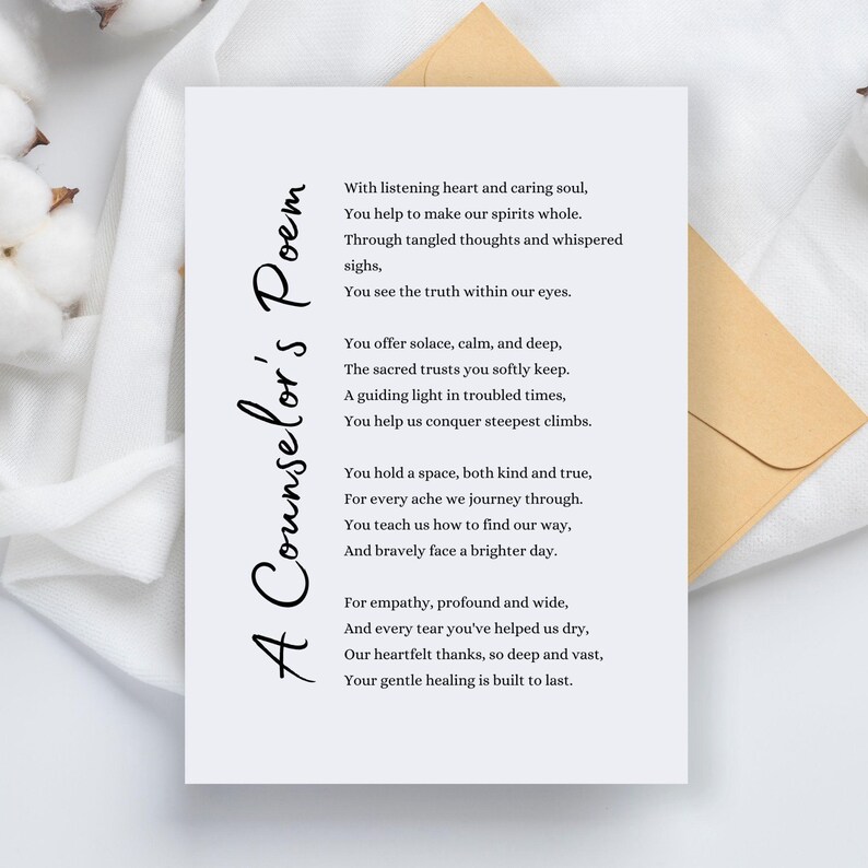 Counselor Poem Gift Card Printable Wall Art Appreciation Gift for ...