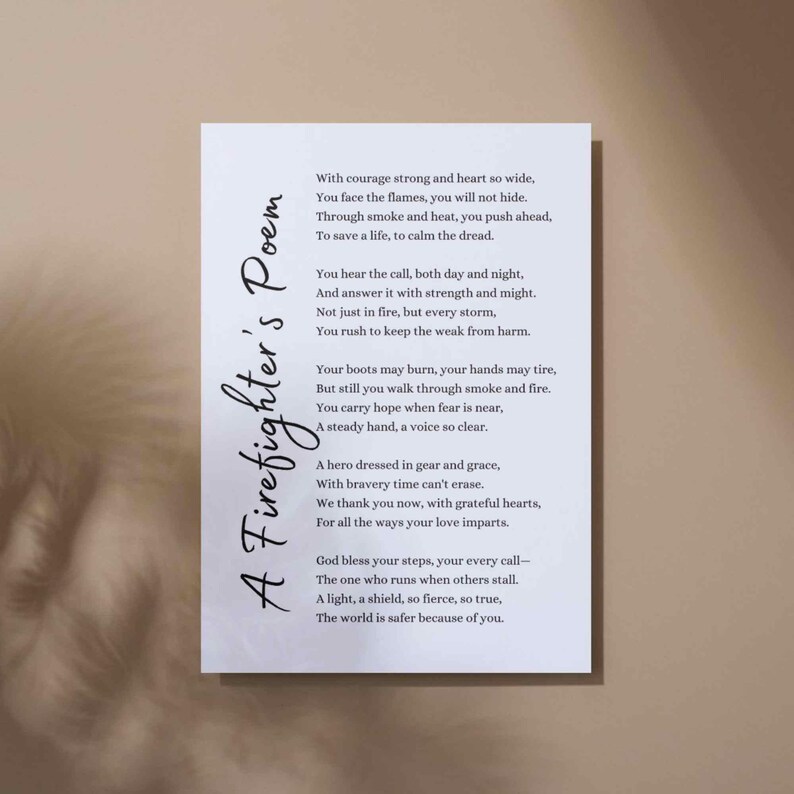 Firefighter Poem Gift Card Printable Wall Art Appreciation Gift for ...