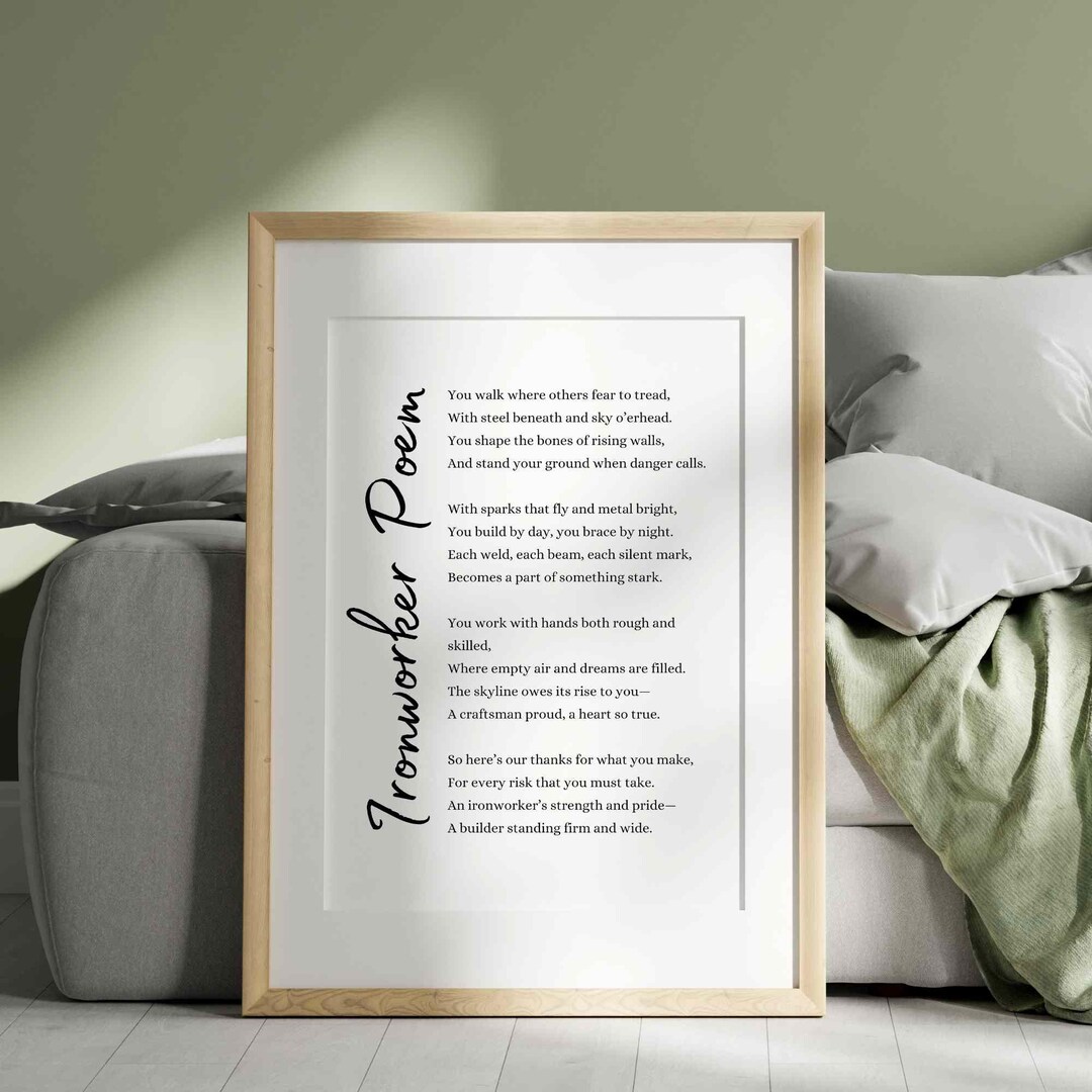 Ironworker Poem Gift Card Printable Wall Art Appreciation Gift for ...