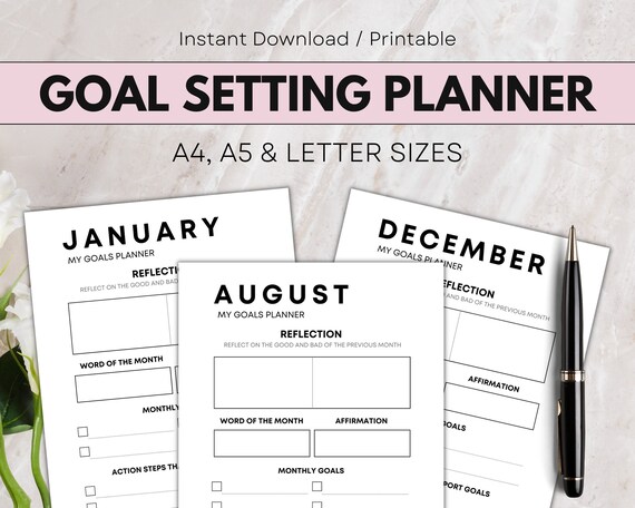 12 Month Goal Setting Printables Productivity Tracker & - Etsy