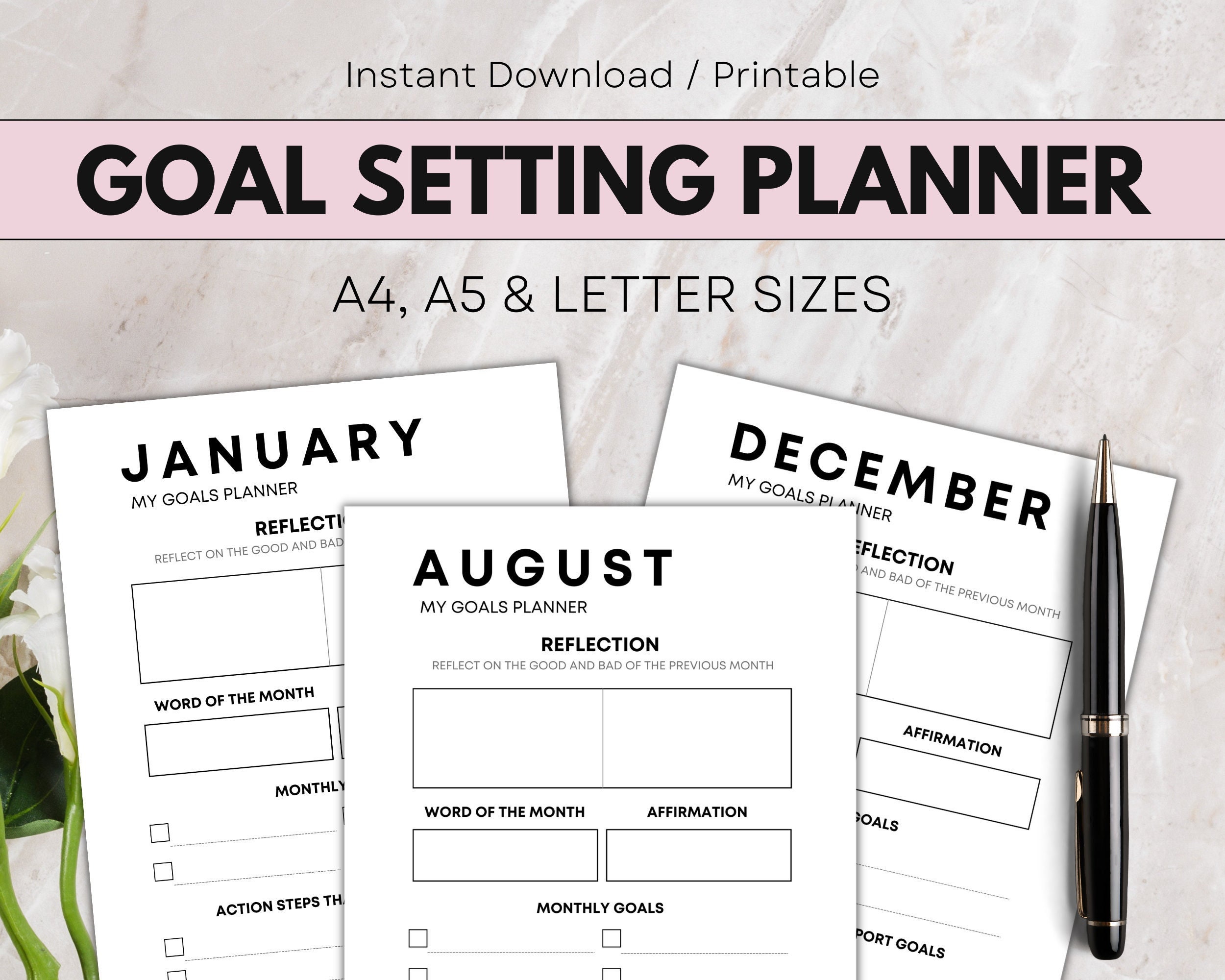 12 Month Goal Setting Printables, Productivity Tracker & Organizer Gift ...