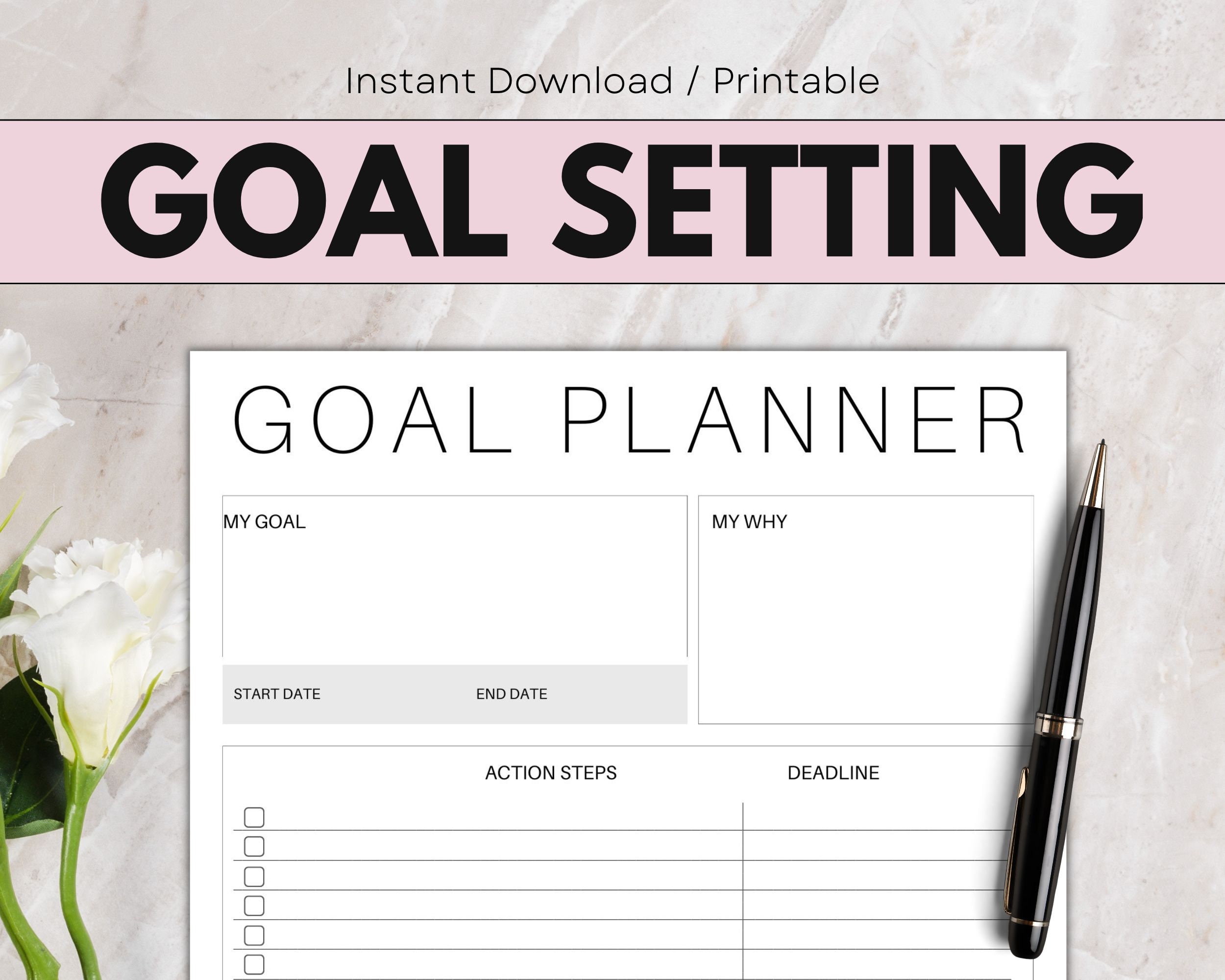 Goal Planner Printable, Simple Goal Setting Worksheet, Action Plan ...