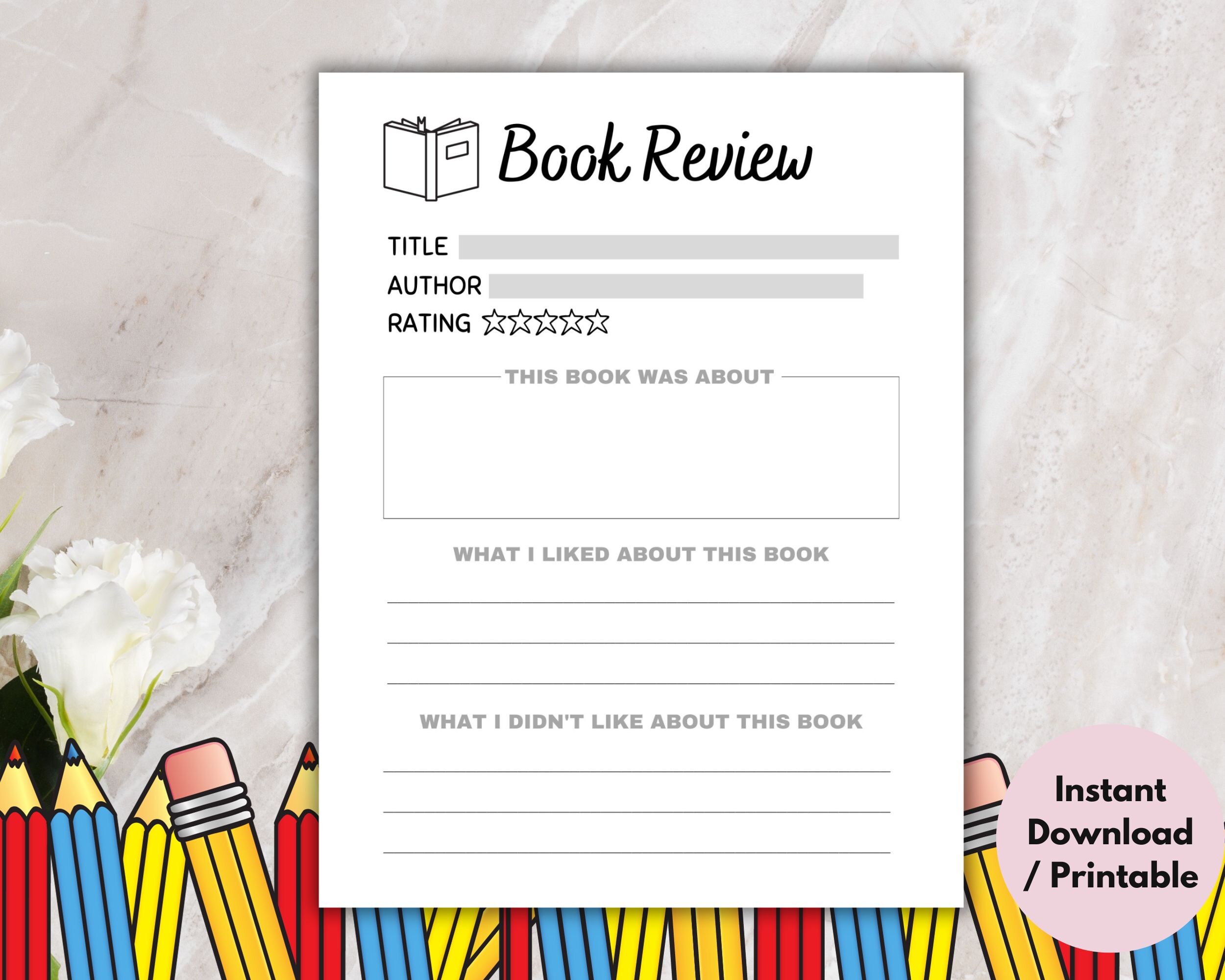 Book Review Printable for Kids Book Journal Reading Tracker - Etsy