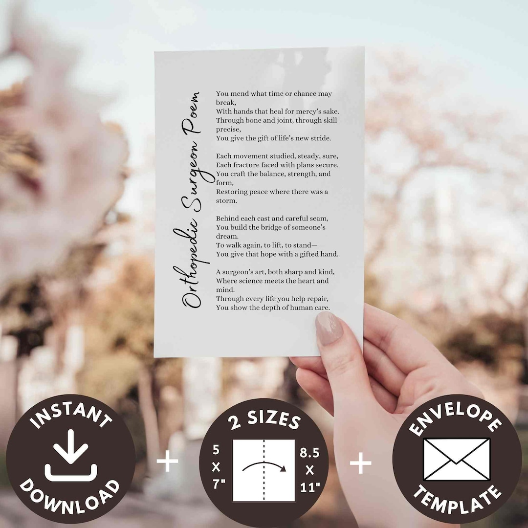 Orthopedic Surgeon Gift Card Printable Poem Doctor Appreciation Card ...