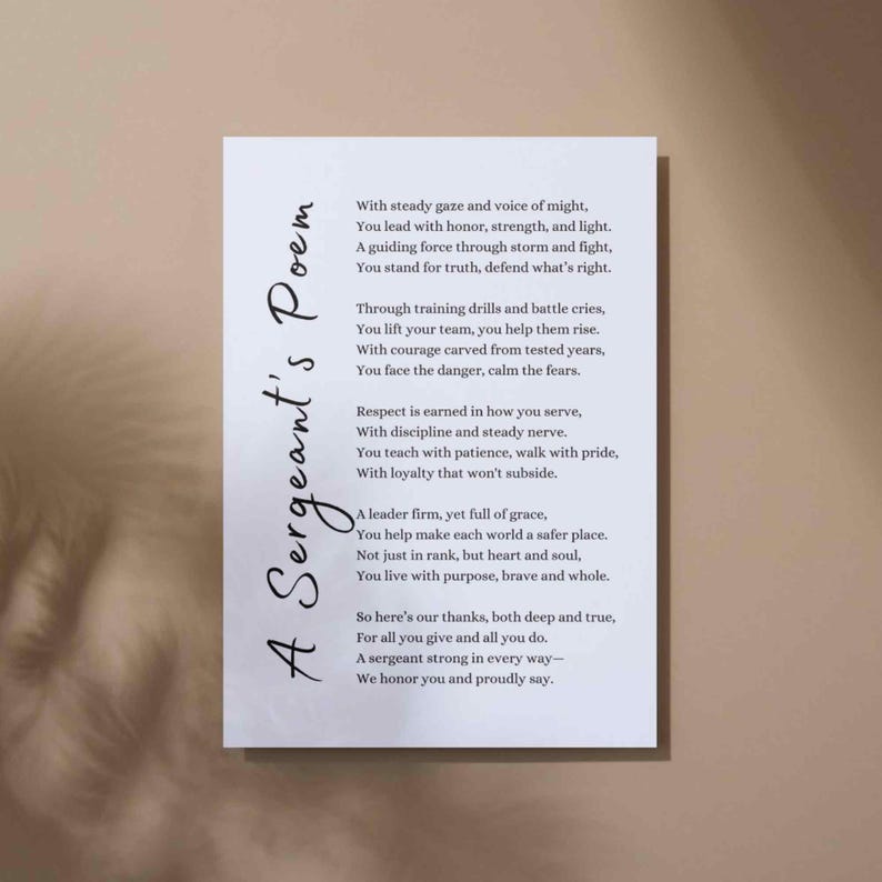 Sergeant Poem Appreciation Gift Military Gift for Him or Her Army ...