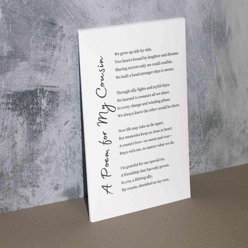 Cousin Poem Appreciation Gift Cousin Poetry Wall Art Print Birthday ...
