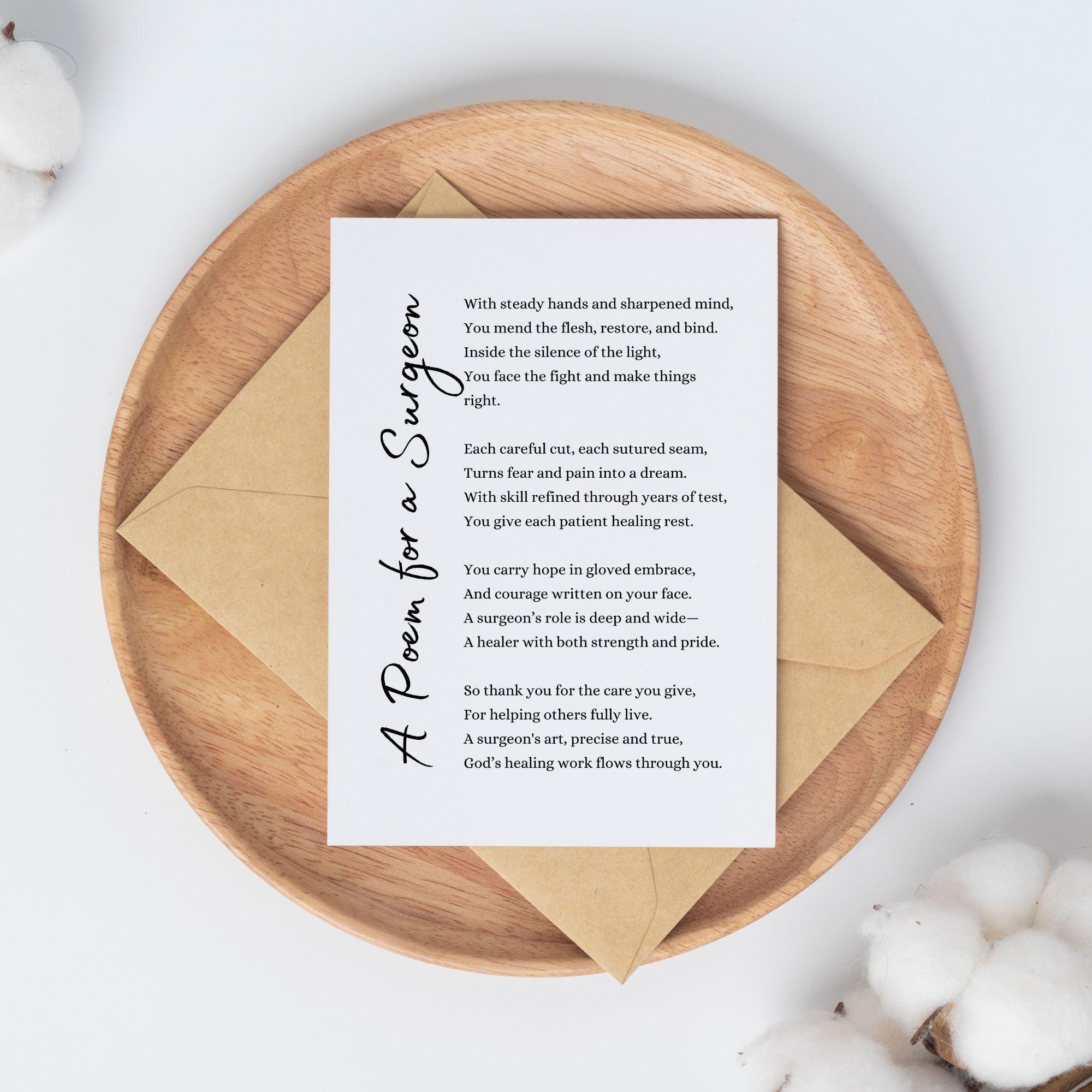 Surgeon Poem Gift Card Printable Wall Art Appreciation Gift Surgical ...