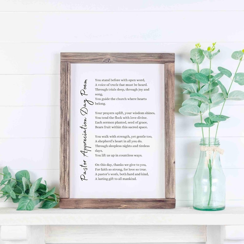 Pastor Appreciation Day Poem Gift Card Printable Wall Art Religious ...