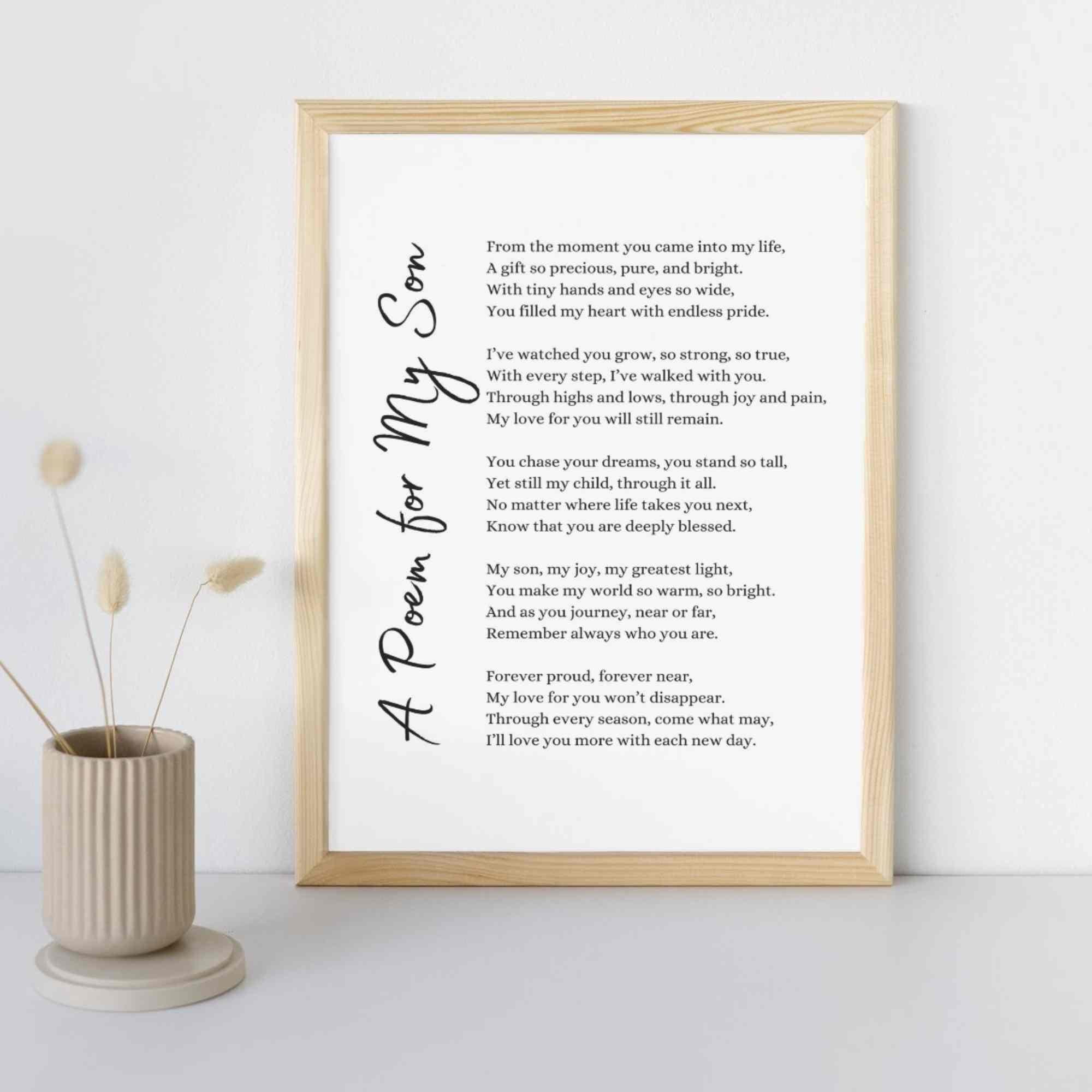 Son Poem Appreciation Gift Son Poetry Wall Art Print Meaningful Gift ...