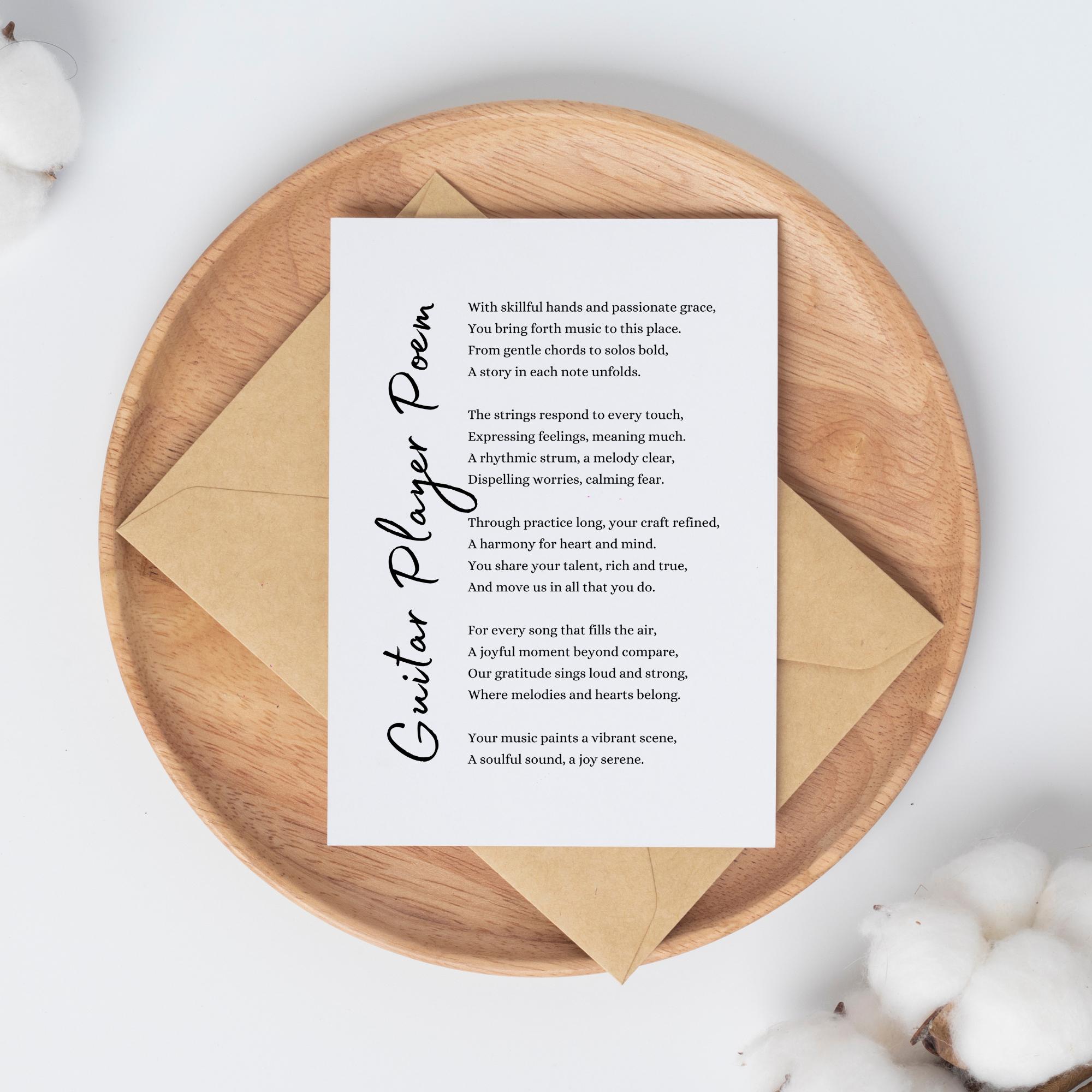 Guitar Player Poem Gift Card Printable Wall Art Appreciation Gift ...