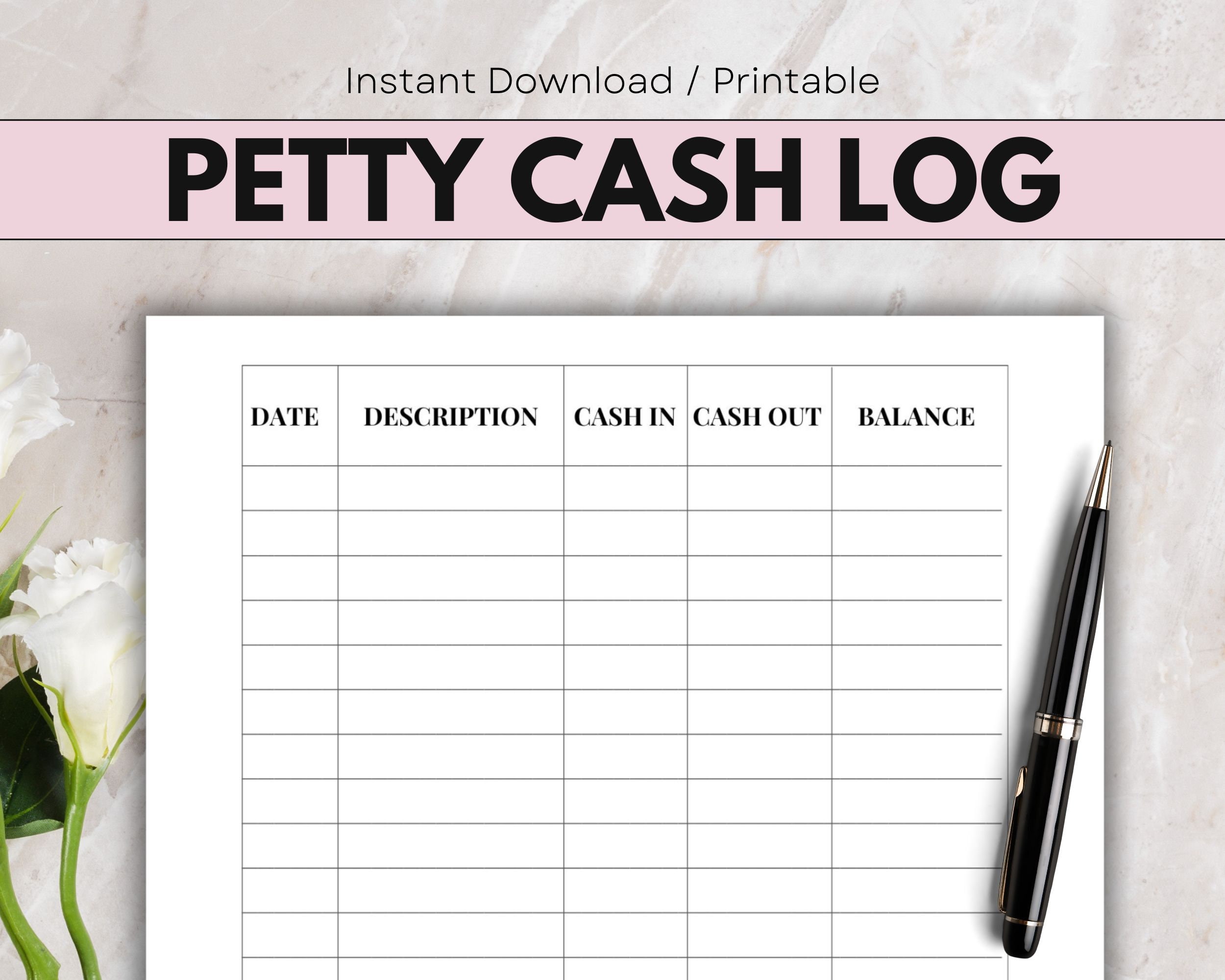 Petty Cash Log Printable, Cash Flow Tracking, Financial Cash Inflows ...
