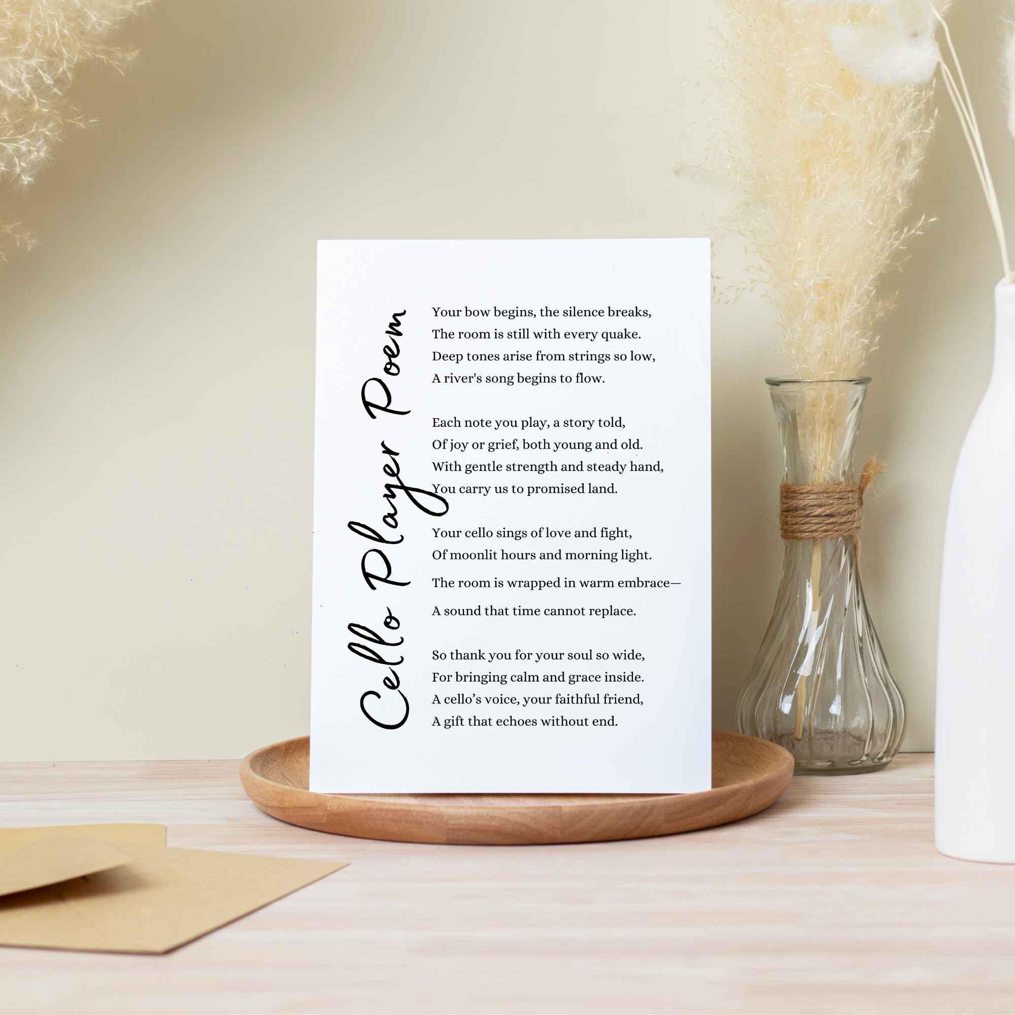 Cello Player Poem Gift Card Printable Wall Art Appreciation Gift for ...
