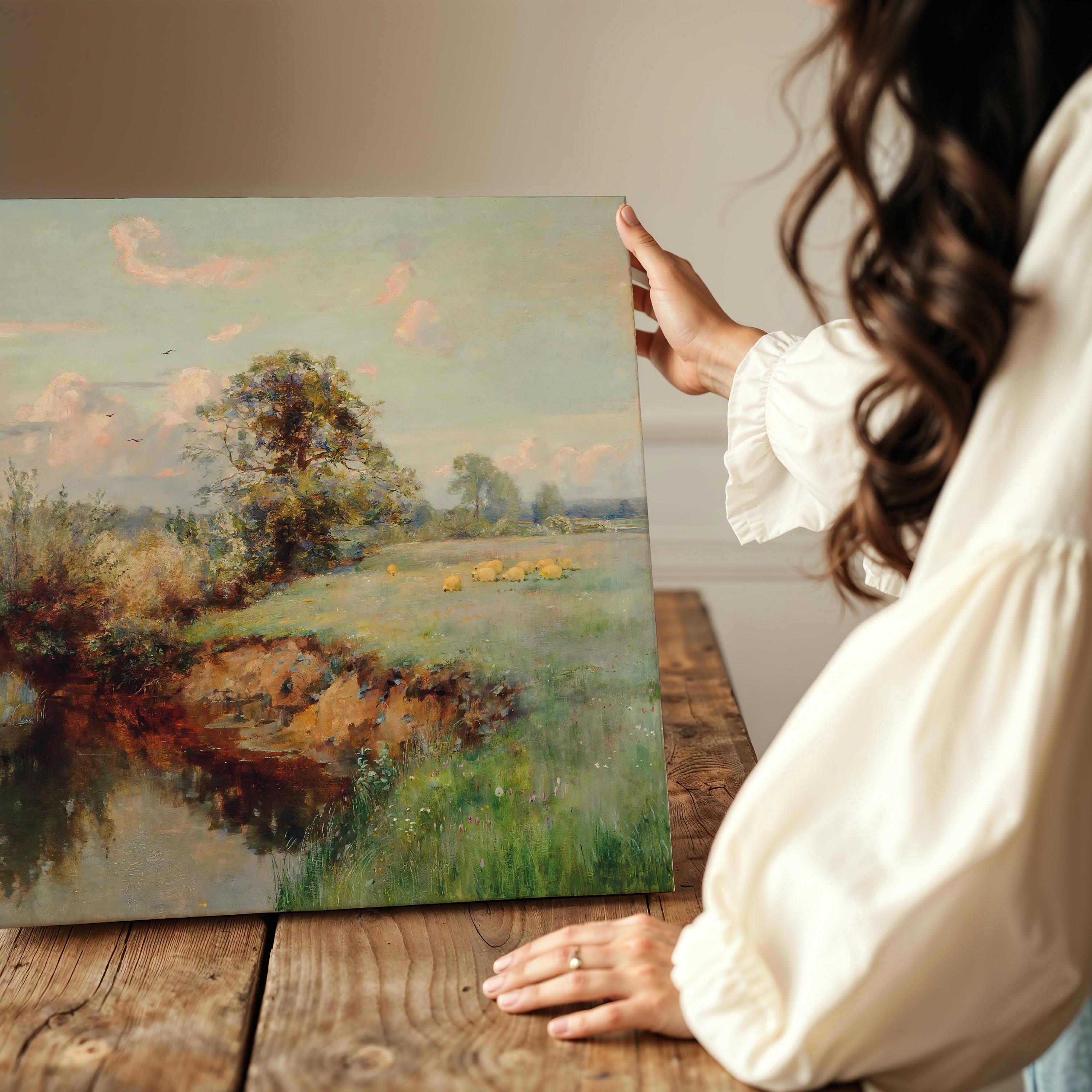 Pastoral Stream Landscape Art - Cottagecore Vintage Style, Reflective ...