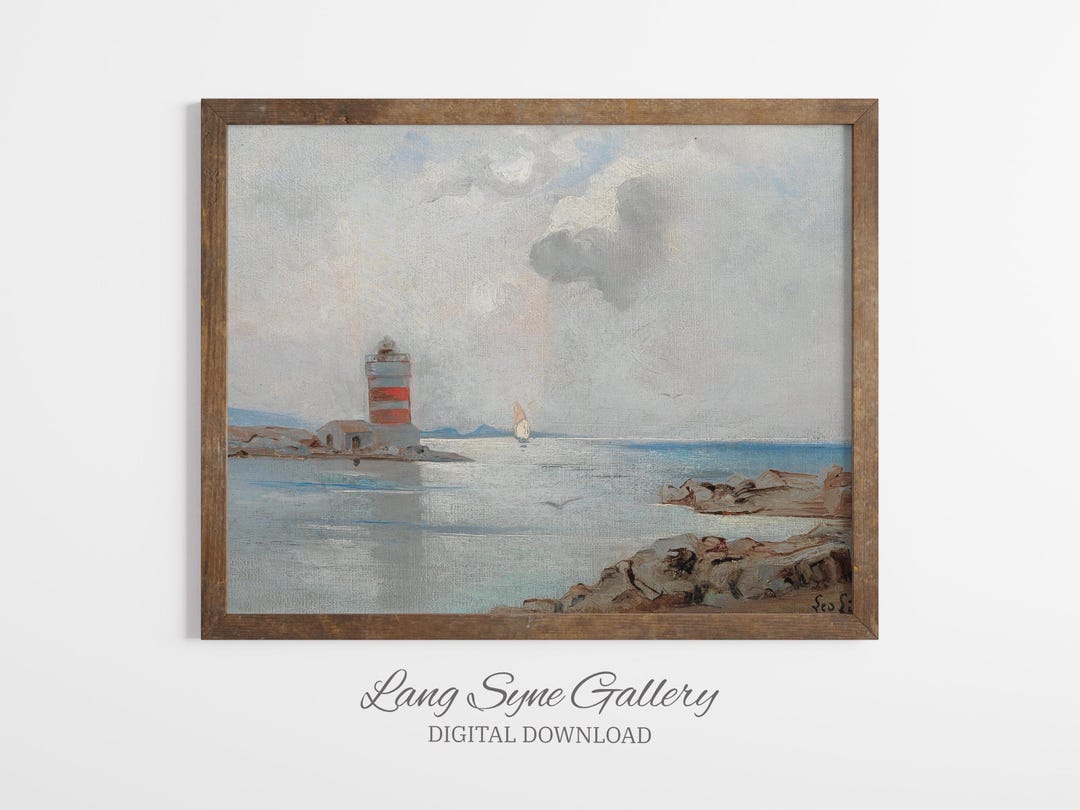 Coastal Art Painting of Lighthouse | Countryside Wall Art | Cottagecore ...