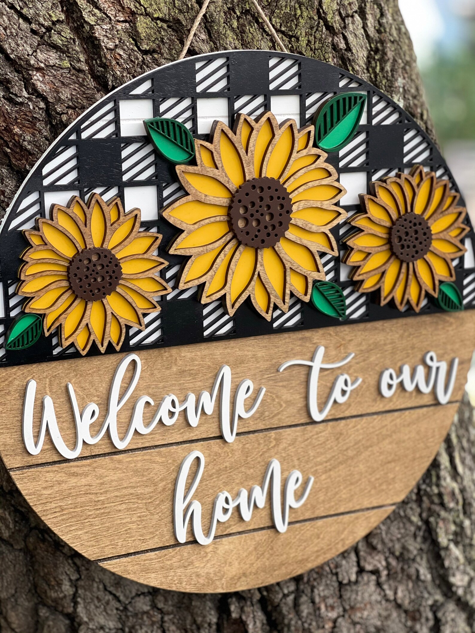 Welcome to our home Buffalo plaid sunflowers | Etsy