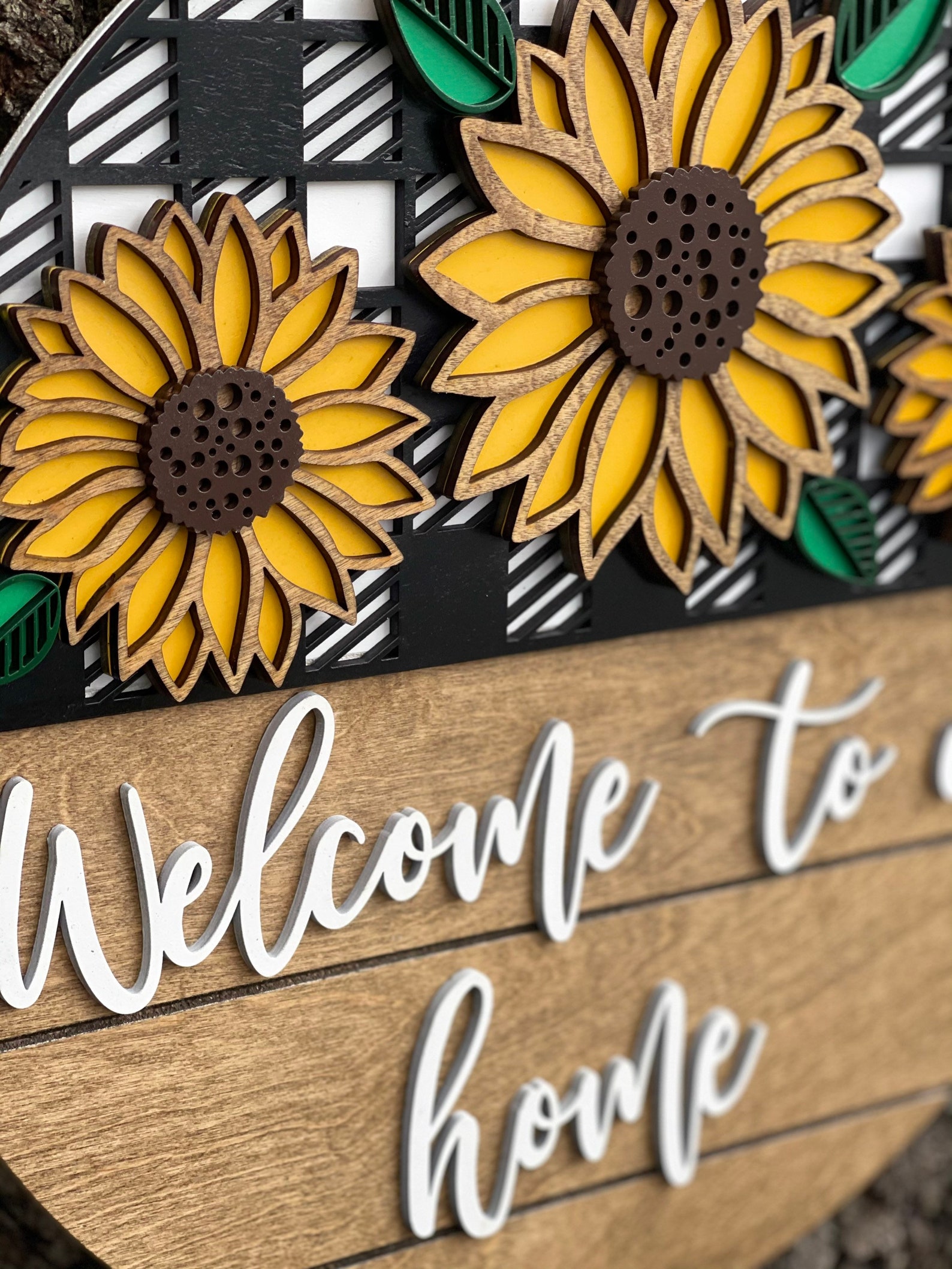 Welcome to our home Buffalo plaid sunflowers | Etsy