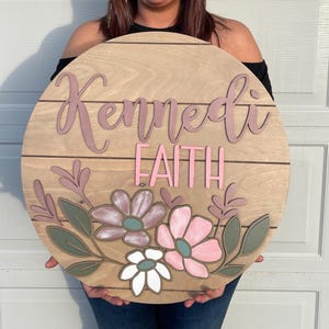 Customized 3D Baby Round Nursery Wooden Sign, Personalized, Baby Girl ...