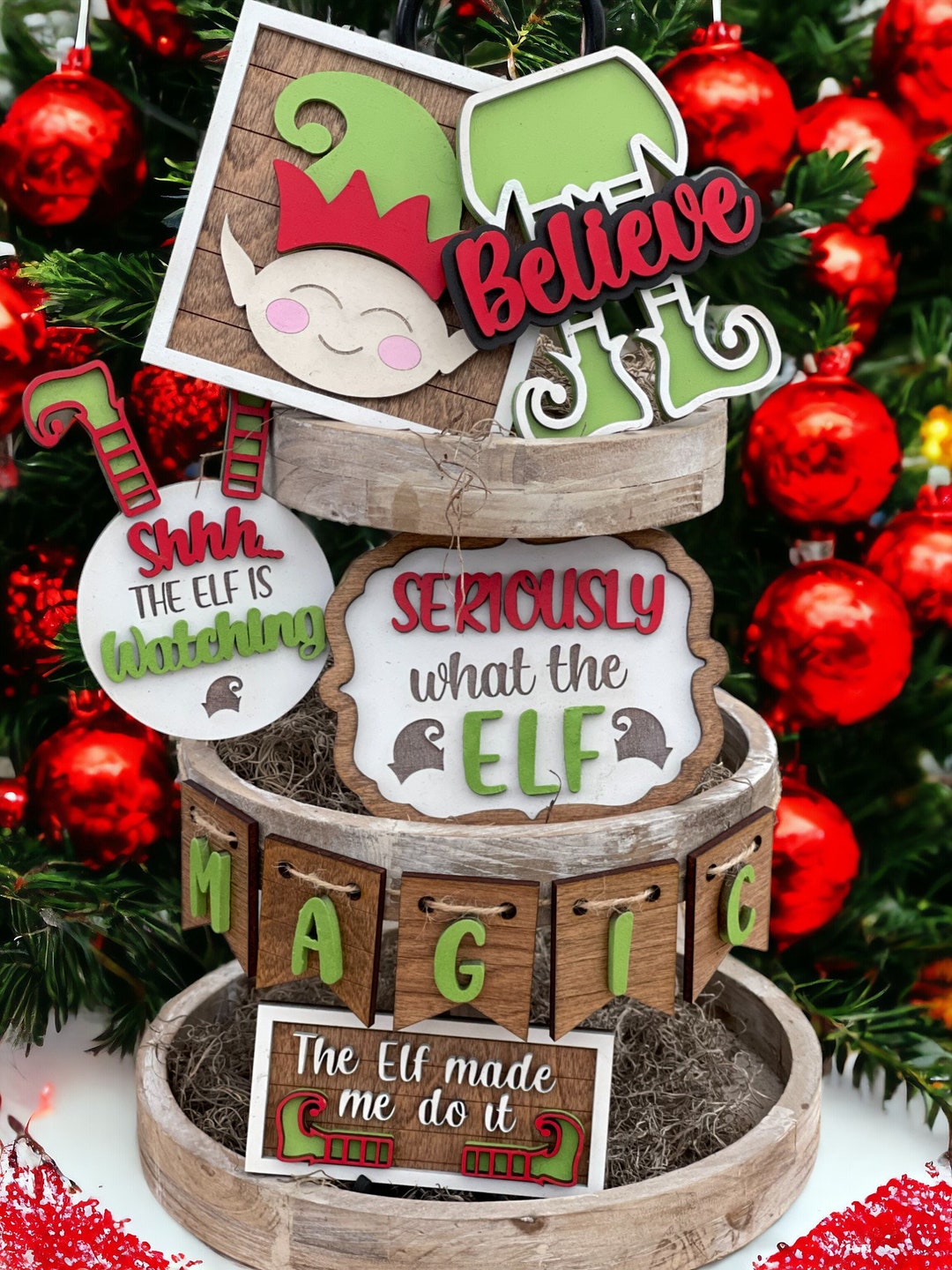 Elf Tier Tray Set: Christmas Farmhouse Decor (7 Pieces) - Etsy