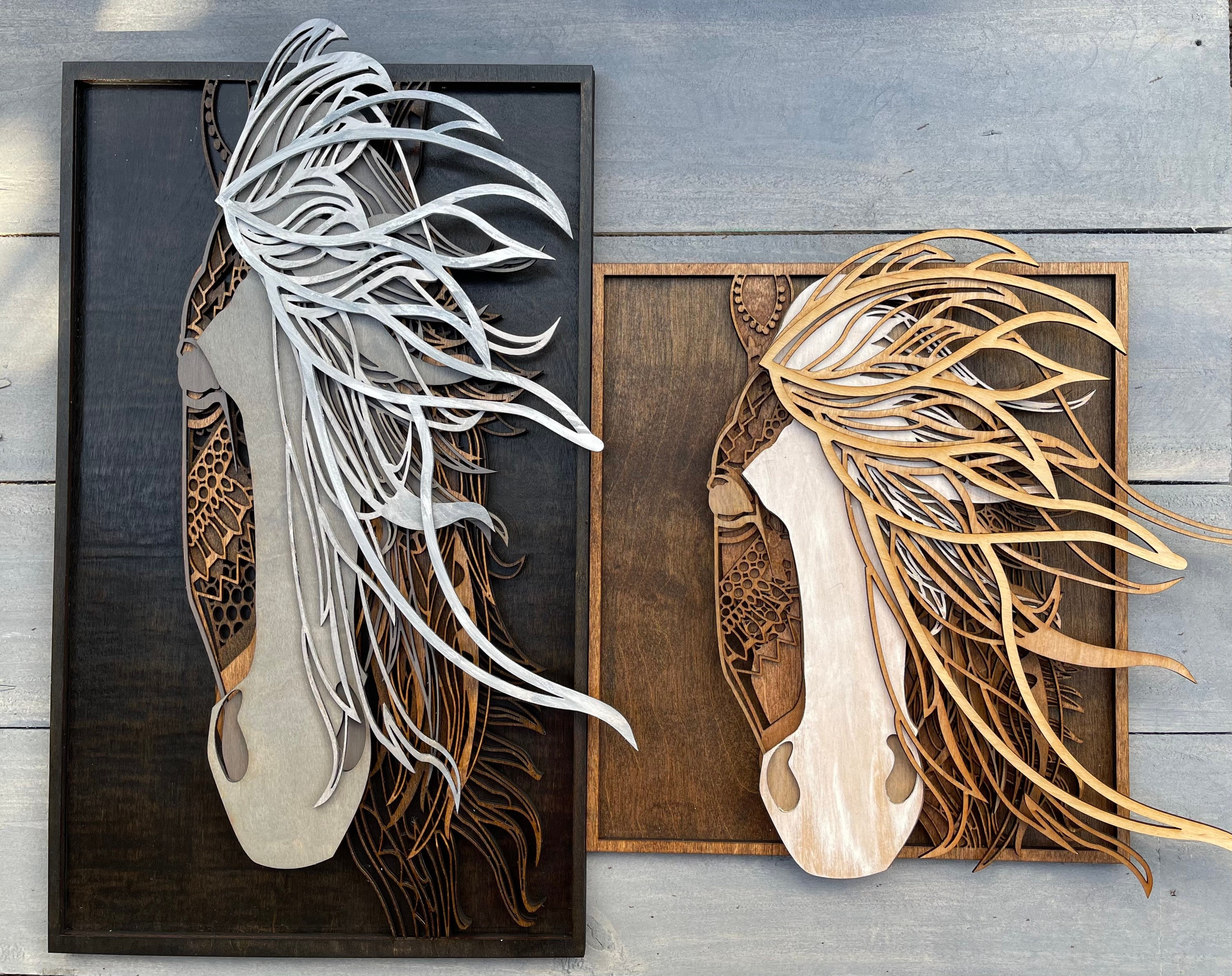 8 layered horse head All 3D laser cut wood country style wall | Etsy