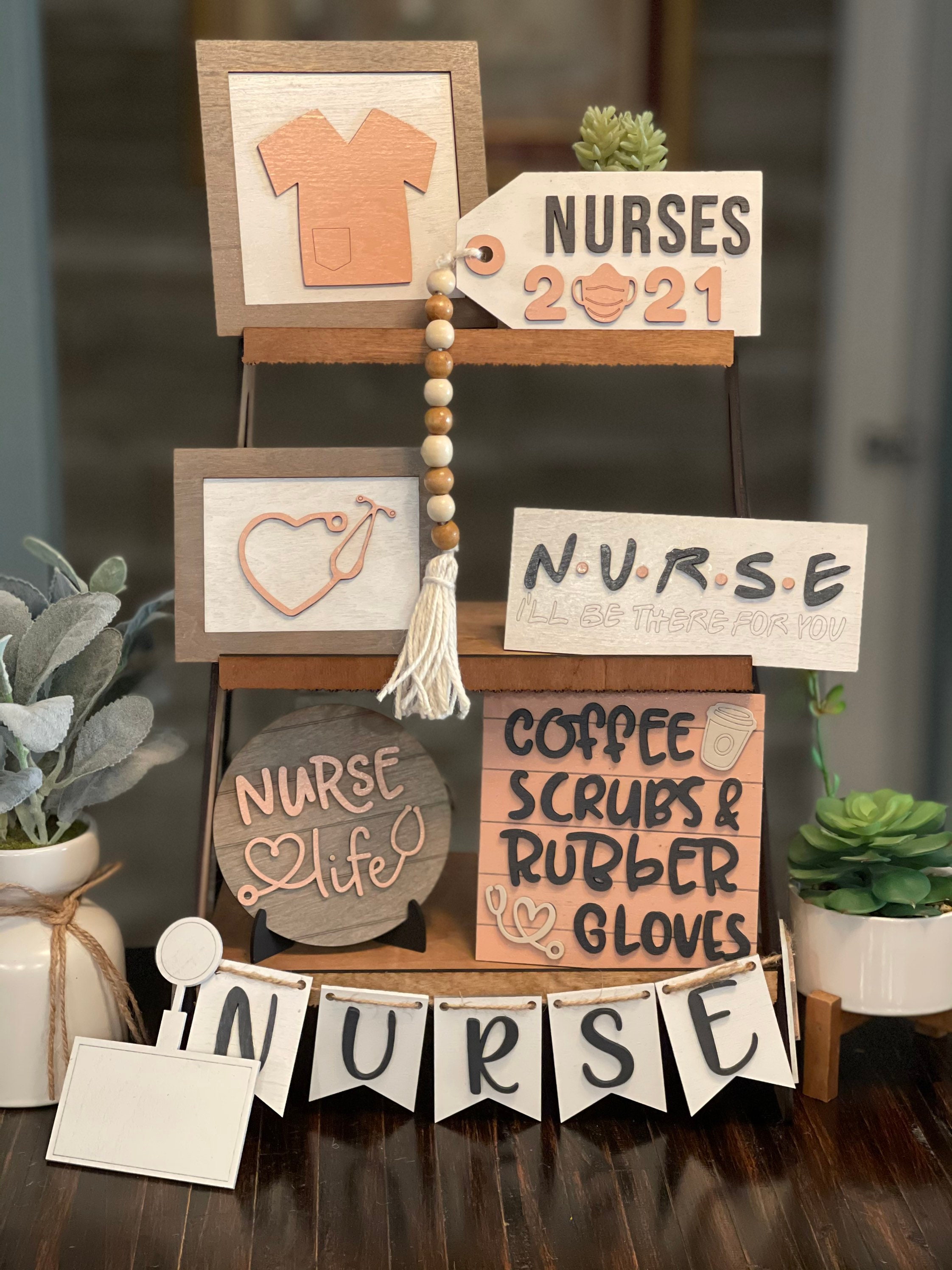Nurse Tiered Tray Decor Set | Nurse Life Sign | Coffee Scrubs Rubber ...