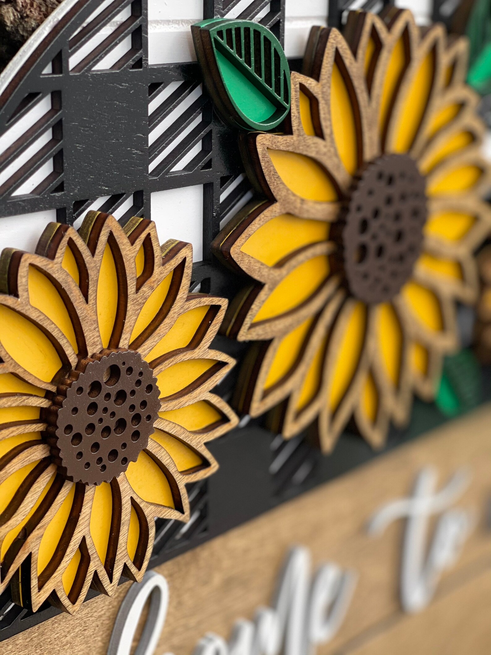 Welcome to our home Buffalo plaid sunflowers | Etsy