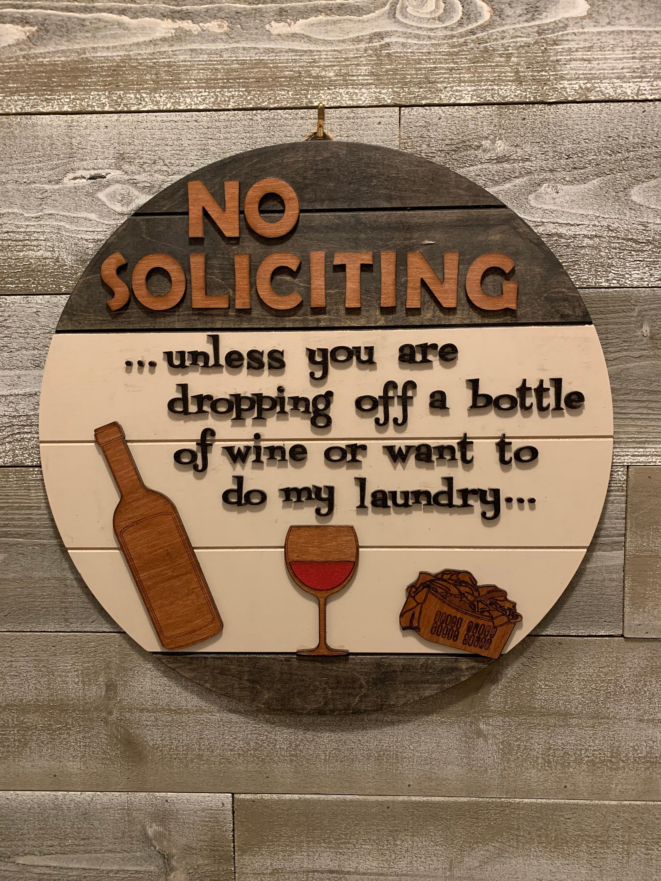 No Soliciting Door Sign Round Hanger Funny Sign 3D Laser | Etsy