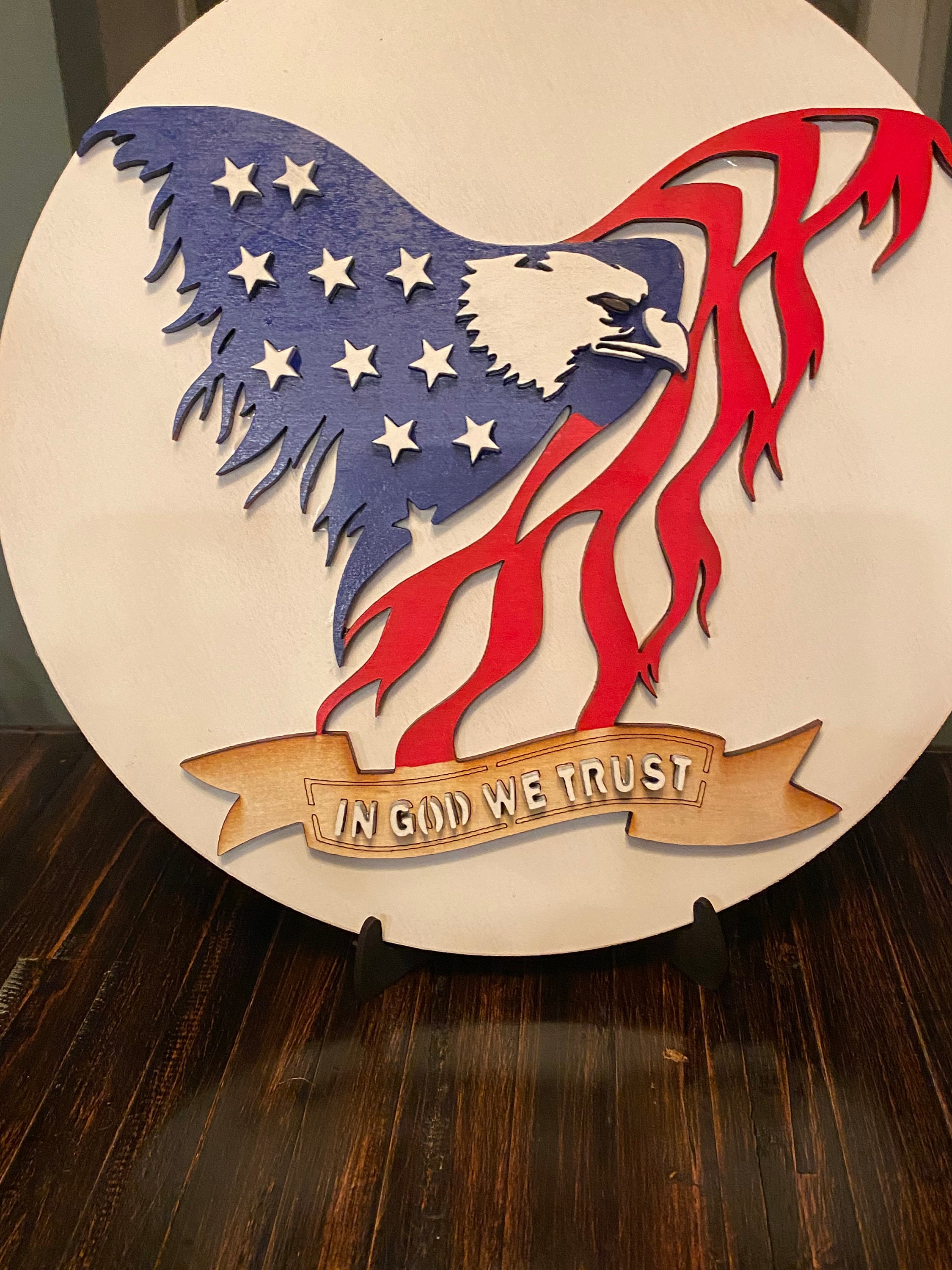 Patriotic 3D Laser Cut Eagle Flag 12 Inch Round Sign - Etsy UK
