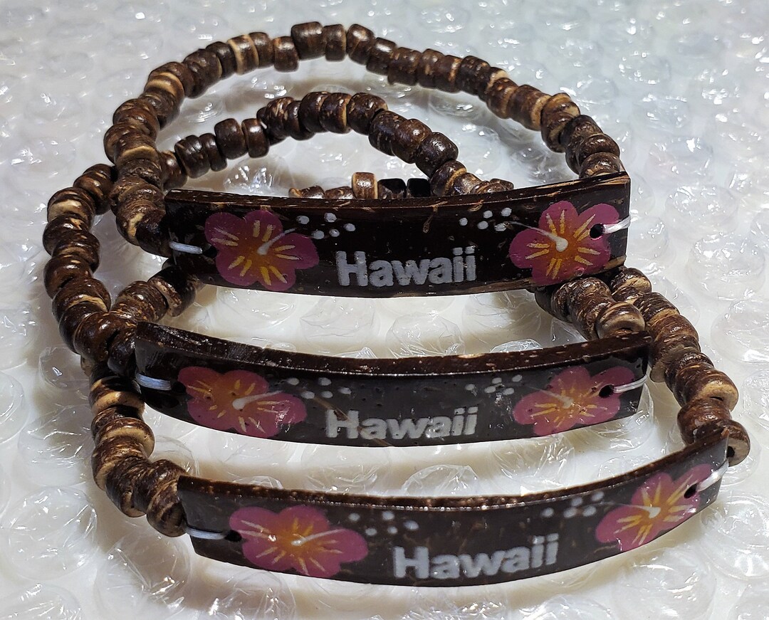 New Sea Shell 6" Elastic Bracelet With Coconut ID Plate HAWAII With ...