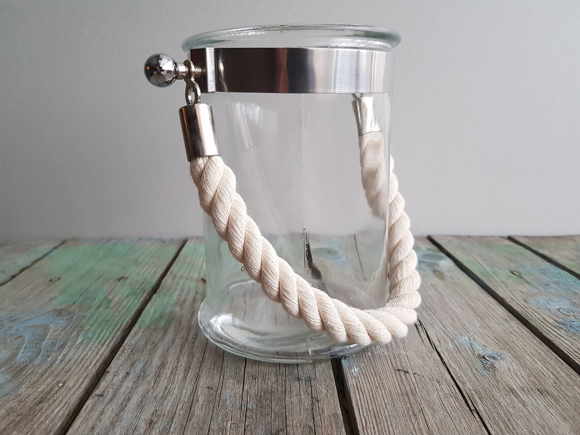 Vintage glass vase with rope handle Glass decor jar Storage | Etsy