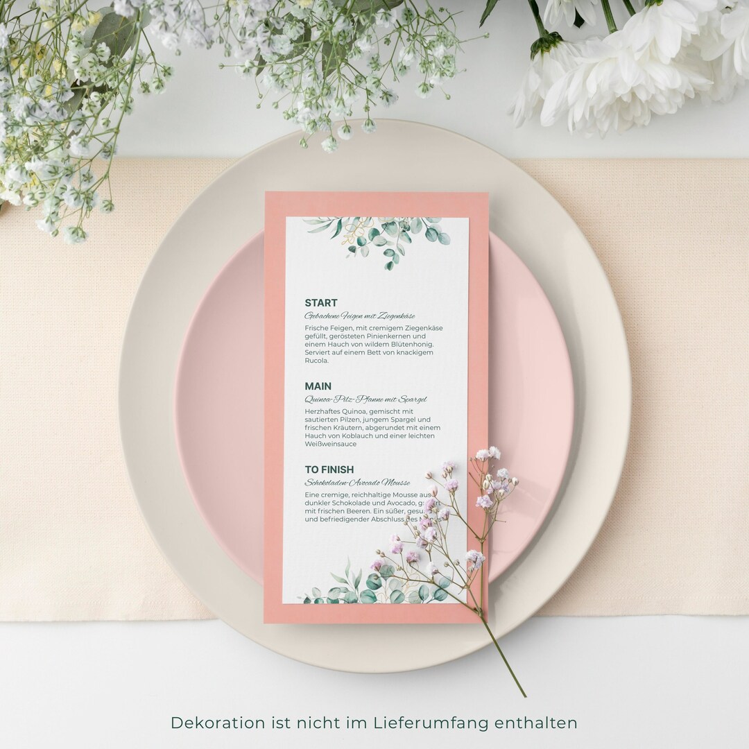 20 Menu Blank Menu Cards in Watercolor Eucalyptus Design DIN - Etsy