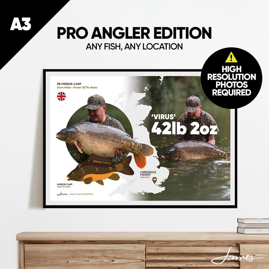 PRO ANGLER EDITION A3 Personalised Fishing Print, Custom Angler Gift ...