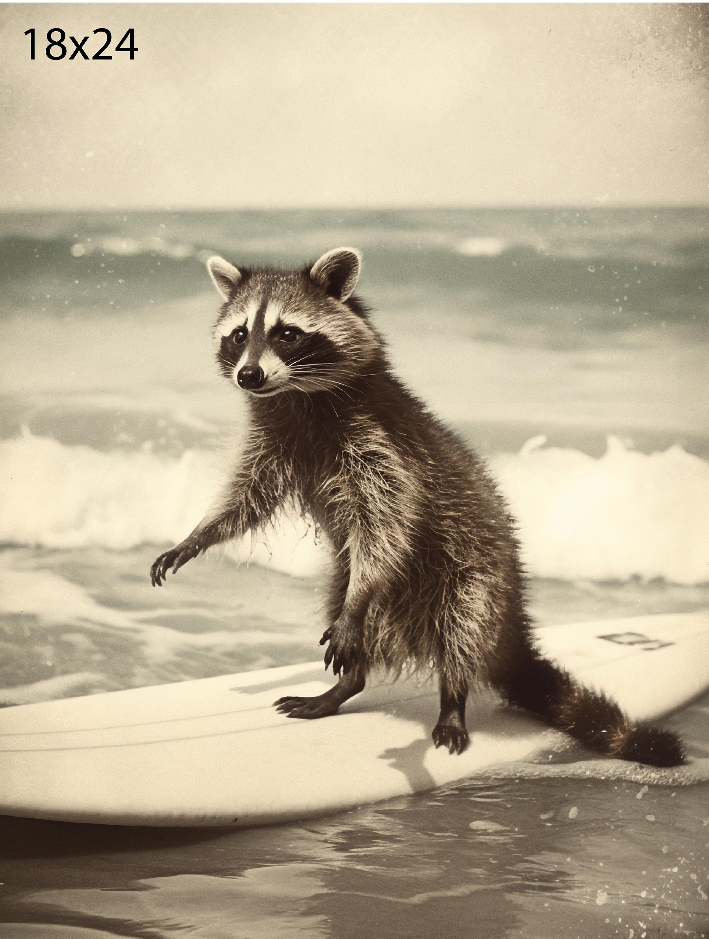 Raccoon Surfing V4 Photographic Style Vertical Poster 5x7, 11x17, 18x24 ...