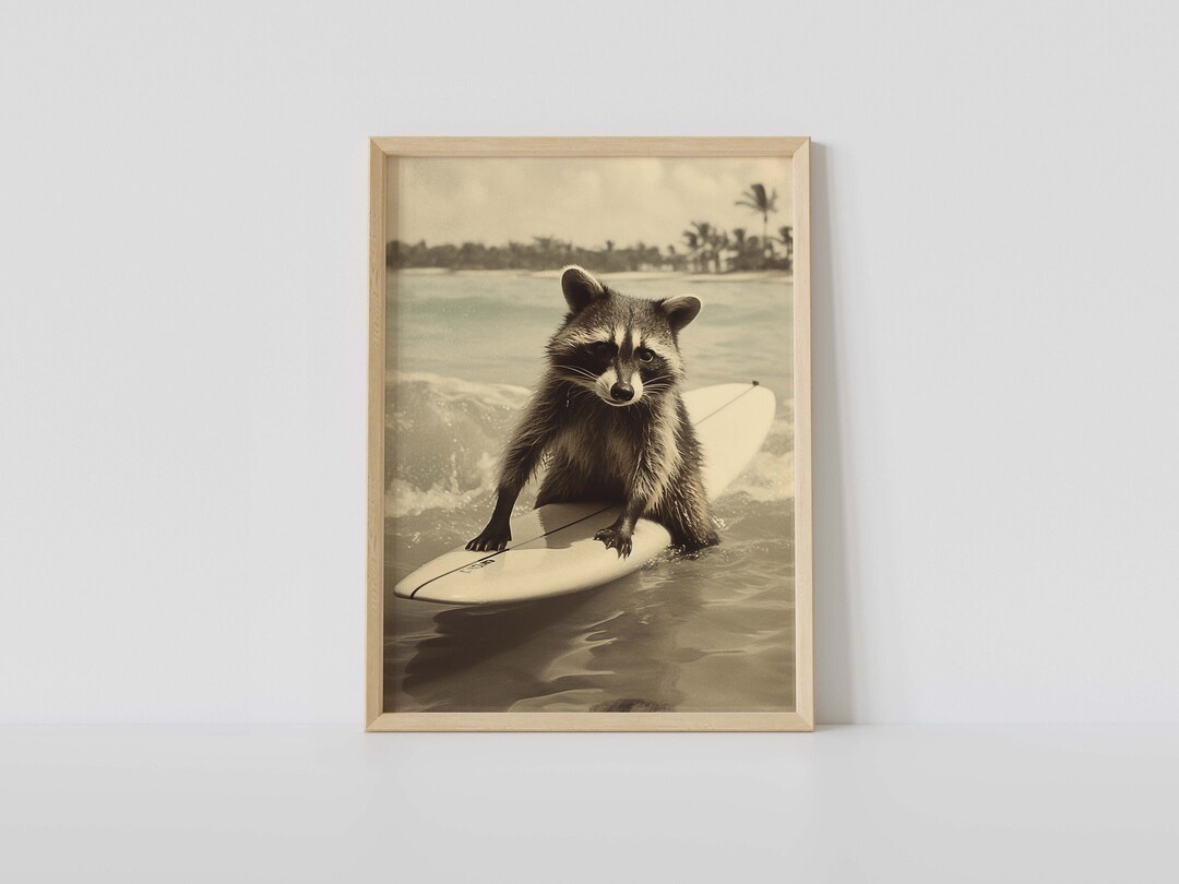 Raccoon Surfing | V3 | Photographic Style | Vertical Poster | 5x7 ...