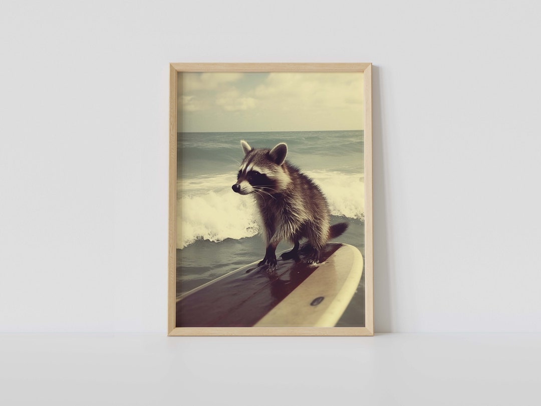 Raccoon Surfing | V2 | Photographic Style | Vertical Poster | 5x7 ...